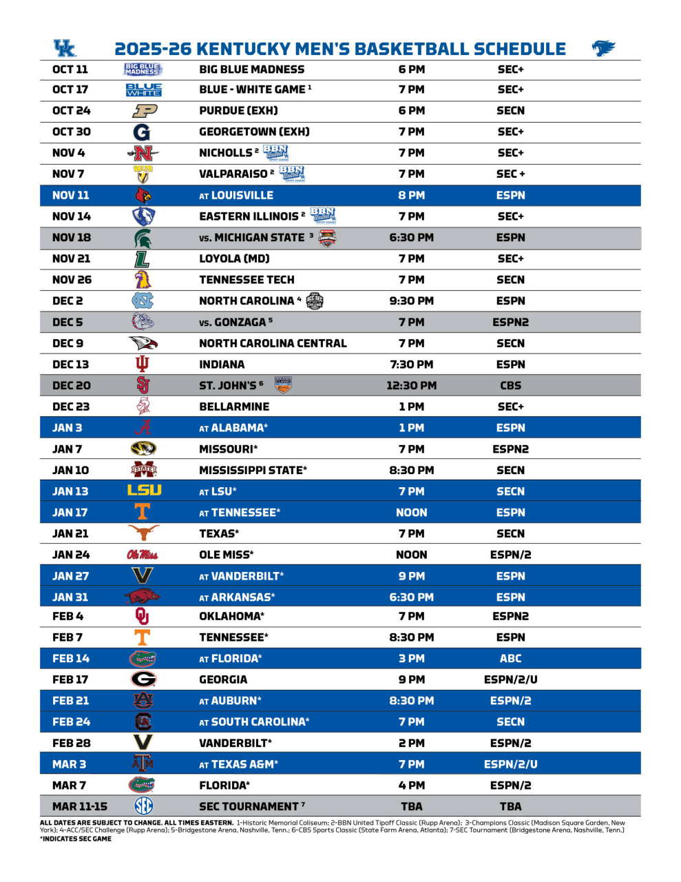 Men’s Basketball Announces 2025-26 Finalized Schedule
